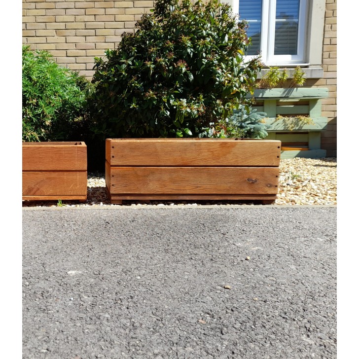 Solid oak rustic planter wooden hand crafted garden patio 685mm (L) x ...